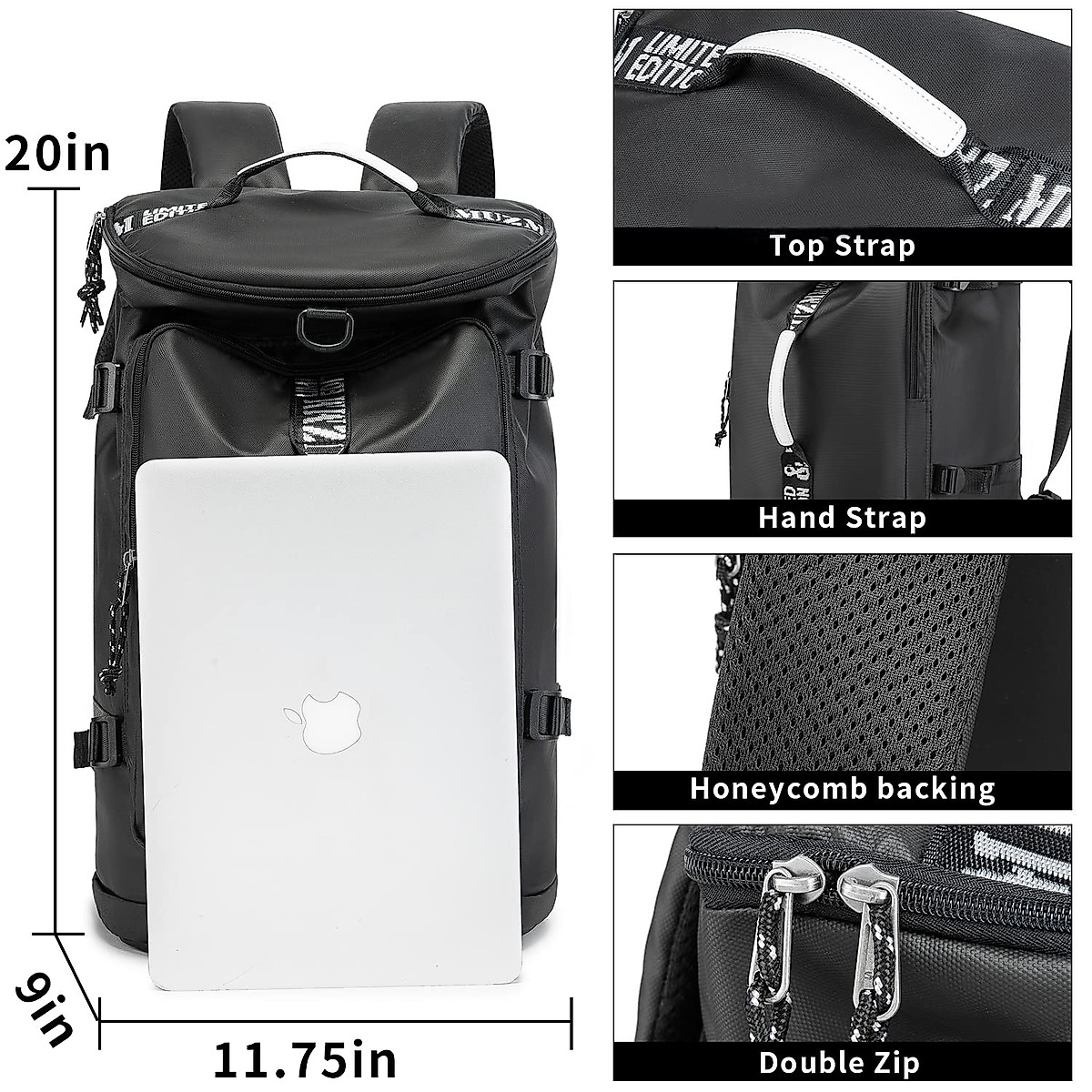 FUNYAGO Gym Duffle Bag Waterproof black Laptop Backpack Suitable for Hiking, Fishing, Travel 40L Large Capacity Trendy Cool Lightweight Backpack for Men and Women (Black)…