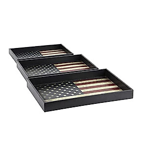 Deco 79 Wood Leather Trays, 21 by 19 by 17-Inch, Navy Blue, Set of 3