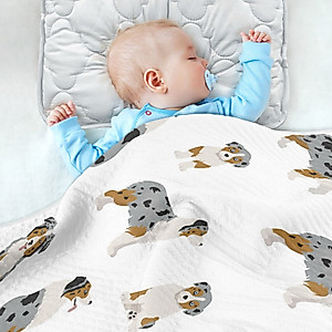 Ollabaky Australian Shepherd Dog Baby Blanket for Boys Girls Cotton Throw Blanket Swaddle Blanket for Crib Stroller Nursery Receiving Blanket Infant Toddler Unisex 30"x40"
