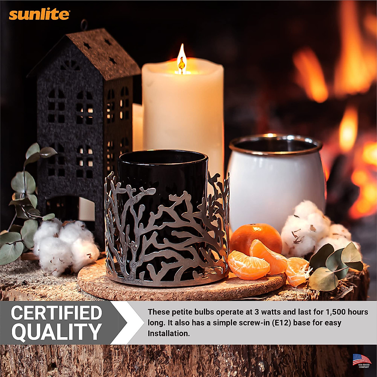 Sunlite 01506-SU Petite Chandelier Flicker Flame Light Bulb Candelabra Base, orange, E12, Clear, 12 Pack, 3 watts