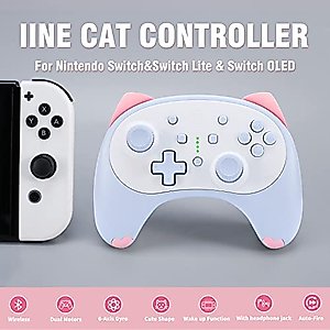 IINE Cute Switch Controller, Bluetooth Cartoon Kitten Nintendo Switch Controllers Wireless, Kawaii Light Switch Gaming PC Controller with TURBO/Double Vibration Function