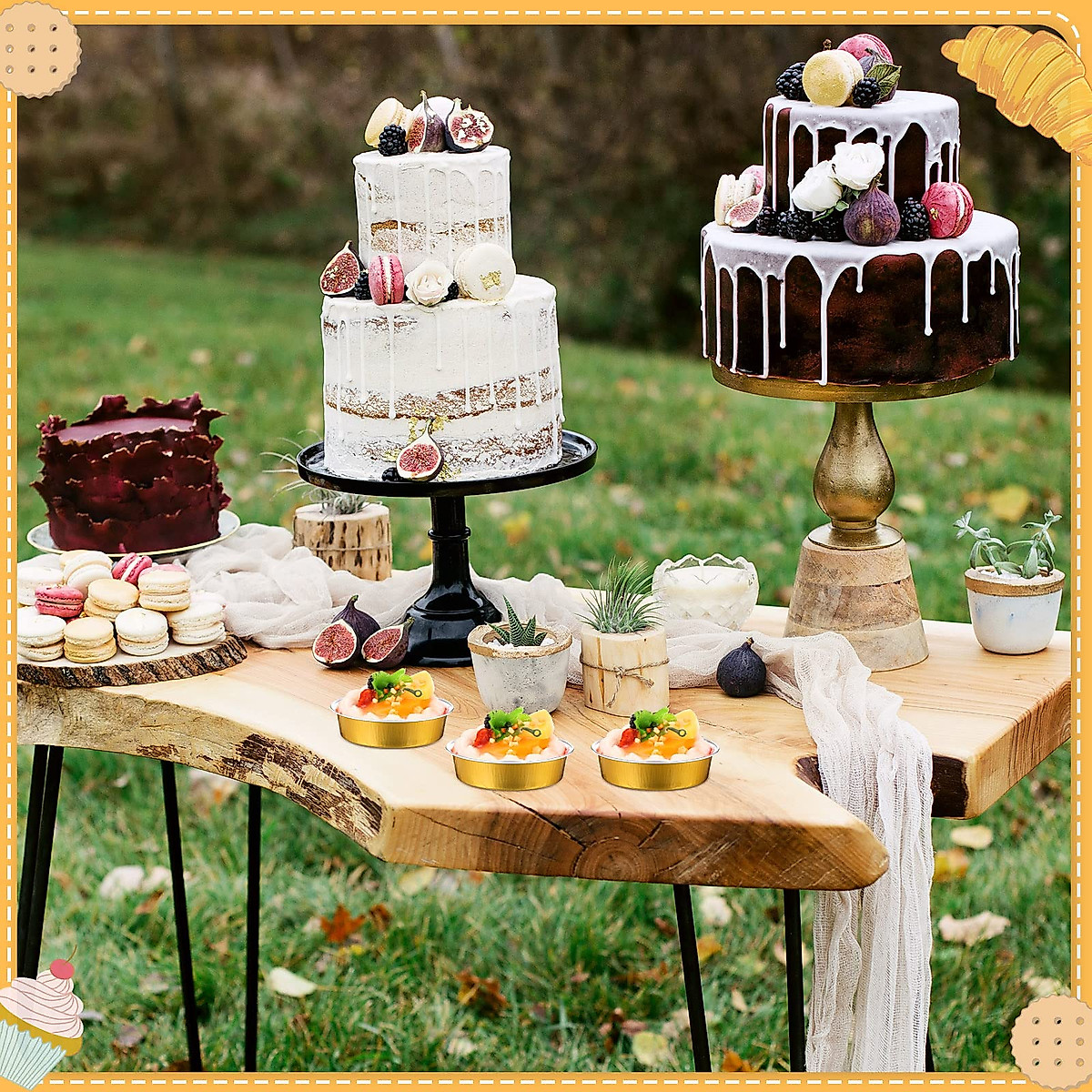 120 Pcs Disposable Ramekins with Lids, 8 oz Mini Pie Tins Mini Pie Pans 4 Inch Creme Brulee Ramekins Mini Cake Pans Aluminum Foil Pie Container Tin Tart Pans for Party Oven Baking(Gold)