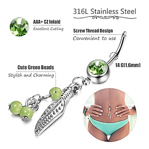 FIBO STEEL 9-10 Pcs Dangle Belly Button Rings for Women 316L Surgical Steel Curved Navel Barbell Body Jewelry Piercing