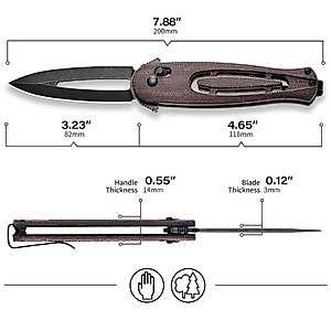 Cohesion Pocket Knives & Folding Knives - D2 Steel Blade Micarta Handle Reversible Pocket Clip, EDC Knife for Camping