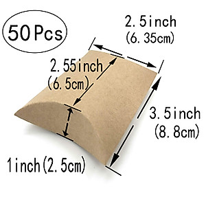 Vintage Kraft Paper Pillow Candy Box Thank You Treat Box Kit Rustic Gift Boxes with Twine for Wedding Favors Baby Shower Birthday Party Supplies, 50pc