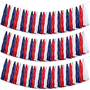 Outus 30 Pcs Red Blue White Banner Party Decorations Paper Tissue Tassel Garland DIY Hanging America Decor for School Supplies Wedding Birthday Bridal Baby Shower Anniversary Independent Day