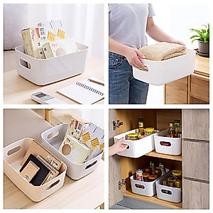 Plastic Storage Bin White Storage Basket with Handles Organizer for Kitchen Pantry Food Storage Containers Bedroom Bathroom Organizer Snack Storage Box Toy Baskets Organizer (M-1Pack)