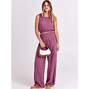 ANRABESS Women's 2 Piece Linen Lounge Set Casual Matching Pants Jumpsuit Summer Beach Travel Vacation Trendy Outfits X-Large
