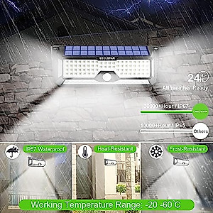 LECLSTAR Solar Outdoor Lights - 4000Lm 268 LED Security Lights with 4 Wide Angle, Motion Sensor Lights for Outside, IP65 Waterproof Solar Powered Wireless Flood Wall Lights with 3 Modes