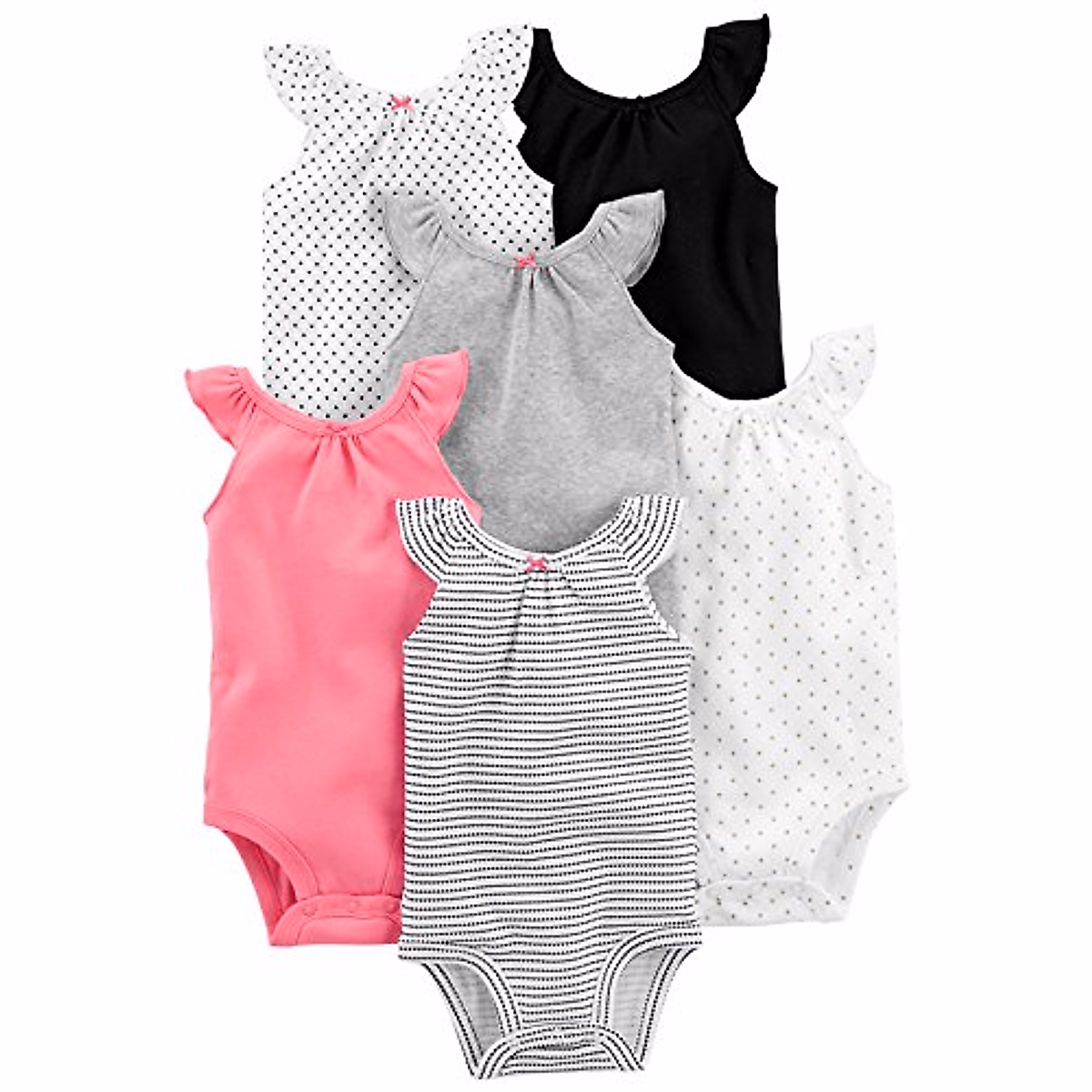 Simple Joys by Carter's Baby Girls' Sleeveless Bodysuit, Pack of 6, Multicolor/Dots/Hearts, 0-3 Months