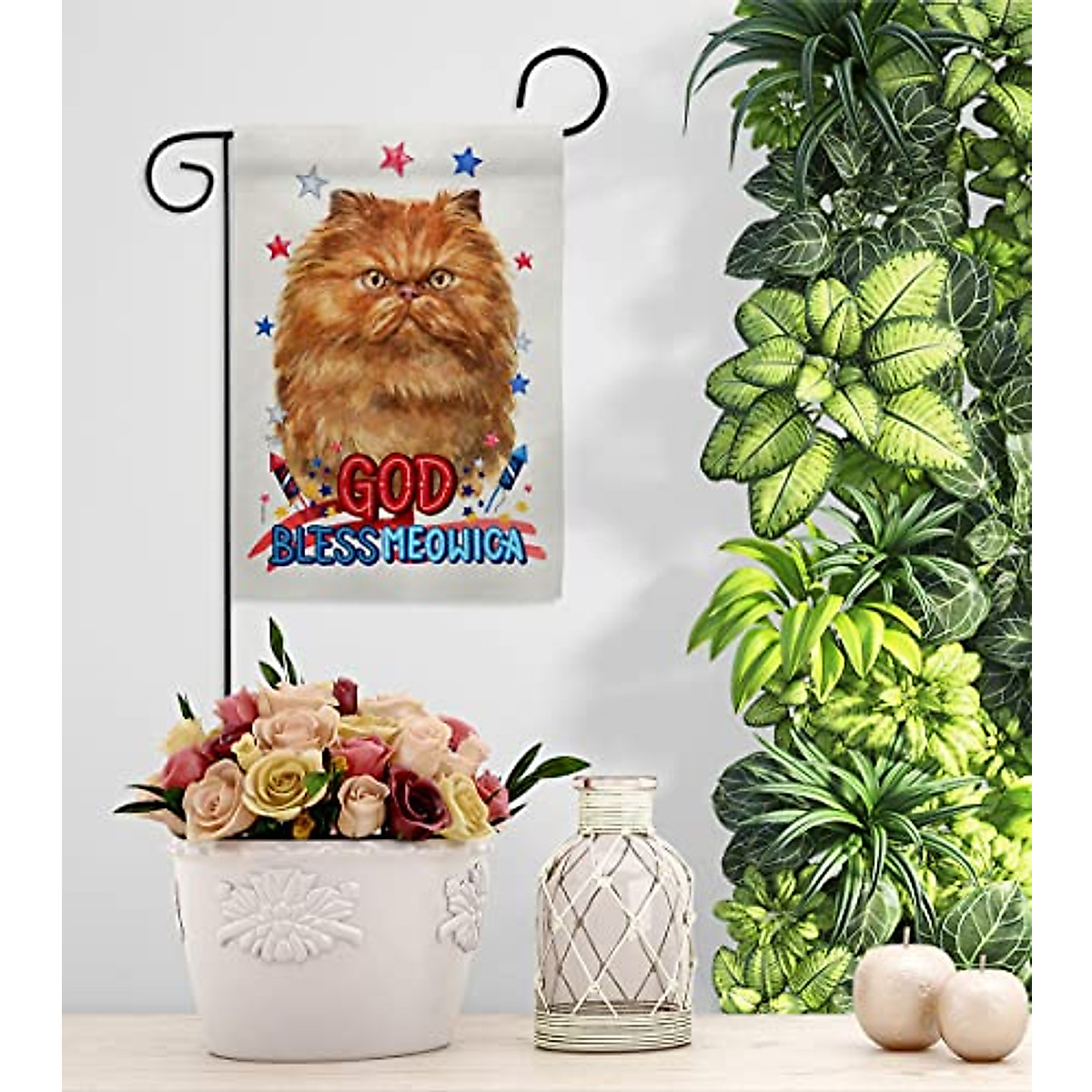 Breeze Decor Patriotic Tan Persian Garden Flag Set Wood Dowel Cat Kitten Meow Spoiled Paw Fur Pet Nature Farm Animal Creature House Banner Small Yard Gift Double-Sided, Made in USA