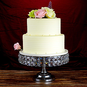 LINDLEMANN Decorative Cake Stand With Mineral Crystals & Spatula Round Metal Pedestal Cupcake Stands For Donuts Desserts Birthday Wedding Baby Shower Anniversary Holiday Dinner Party (Silver, 12")