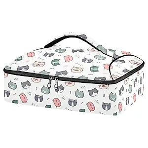 Kcldeci Insulated Thermal Food Carrier Insulated Casserole Carrier for Hot or Cold Food,Cartoon Cat Face (2) Insulated Tote Bag for Potluck Cookouts Parties Picnic,Lasagna Lugger