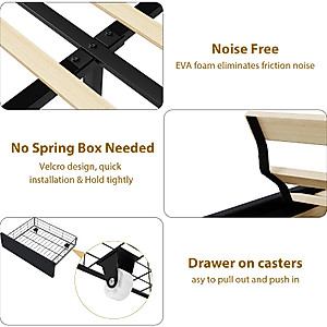 GarveeHome Upholstered Queen Bed Frame with 2 Storage Drawers, Velvet Platform Bed Frame with Button Tufted Rivets Headboard, Heavy Duty, No Box Spring Needed, Easy Assembly, Black