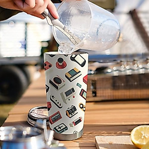 FOCIUZTA Retro Gaming Pattern Tumbler with lid, Travel Coffee Cup, Ideal for Easter, Gaming Enthusiast, Mother Day, and birthday gifts