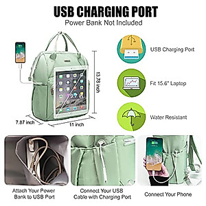 KNOWVAN Casual Backpack for Women, 15 Inch Laptop Shoulder Bag Waterproof Anti Theft Teacher Backpack Nurse Bag Daypack with USB Charging Port for Women (Green