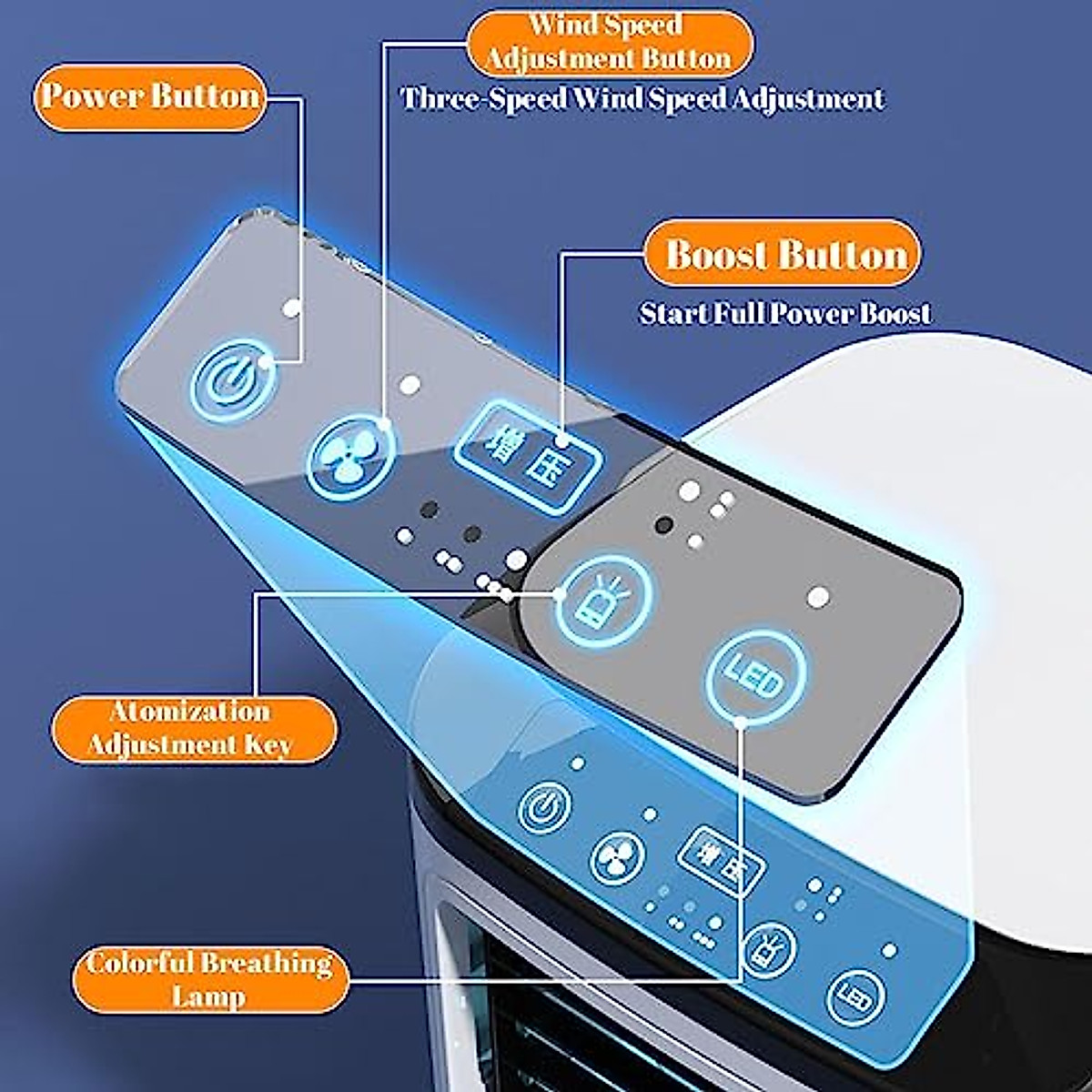 Small Air Conditioning Unit, 900ml Water Tank,with Ice Box,3 Wind Speeds Room Air Conditioners for Home 3 Wind Speeds,Cooling Mist,7 LED Lights Home Air Con for Room Office