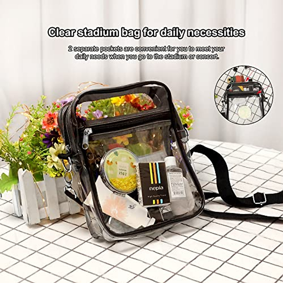 Grezea Clear Bag Stadium Approved, Crossbody Bags, Small Transparent Purse for Women See Through Handbag with Adjustable Strap for Concerts Sports Events, Fans, Game, Festivals…