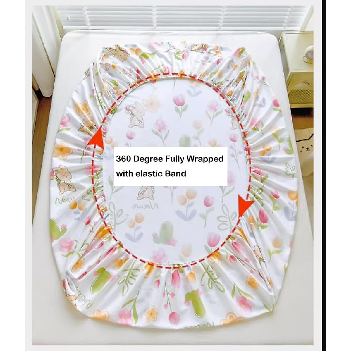 100% Cotton Fitted Sheet with Elastic Bands + 2pc Pillowcases Non Slip Bed Sheet Floral Single Double Twin Twin-XL King Queen Cal-King Bed B84 (Queen (U.S. Standard))