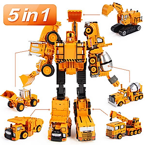 HOLYFUN 5 in 1 Transform Toys, Transform Construction Truck, Great Gift for 3 4 5 6 7 Years Old Kids, Boys and Girls