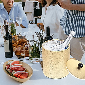 Operitacx Gold Ice Bucket Stainless Steel Ice Bucket with Ice Tong Beer Beverage Champagne Cooler Chilling Tub Wine Chiller Milk Can for Parties Home Bar Large Ice Bucket (5.5X7.3 inch)