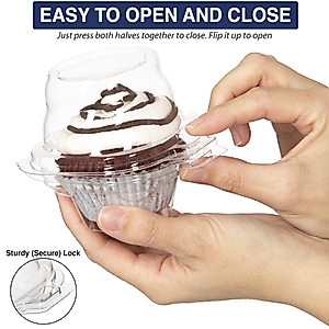 MUSENTIAL 50-Pack Individual Cupcake Containers, Stackable Single Compartment Disposable Carrier Holder Box with Airtight Dome Lid, BPA Free (50 Count)