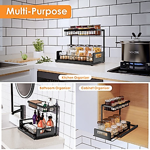 Under Sink Organizer, 2 Tire Sliding Countertop Organizer, Under Sink Storage Drawer Shelf for Kitchen Bathroom Sink Organizers and Storage