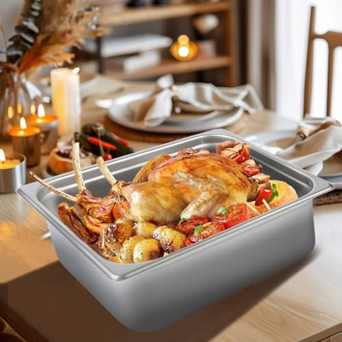 Aplancee Steam Pan 1/3 Size x 2.5 Inch Deep 6 Pack Stainless Steel Anti-Jamming Food Cooking Pan (More Sizes & Lid Options)