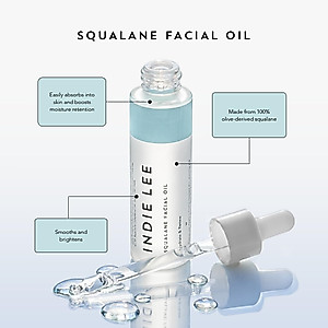 Indie Lee 100% Squalane Oil - Daily Face Oil & Hydrating Moisturizer for Dry Skin, Fine Lines and Wrinkles - Even Skin Tone, Brighten & Improve Texture - Facial Oil for All Skin Types (30ml)