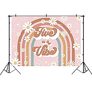 Lofaris Groovy 5th Birthday Backdrop Five is A Vibe Birthday Background Daisy Flower Girls Four Years Old Birthday Party Supplies Photo Prop Wall Decor 7x5ft