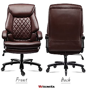 400lbs Big and Tall Office Chair Wide Spring Seat Executive Office Chair Back Support Home Office Desk Chair for Heavy People Computer PU Leather Chair with Heavy Duty Casters 360 Swivel Chair (Brown)