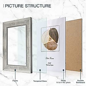 XUANLUO 4x6 Picture Frames Set of 4 Rustic Retro Photo Frame with Tempered Glass Wall Mount and Tabletop Display Family Friends Wedding Gift