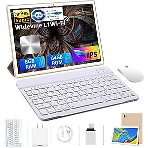 DUODUOGO 2 in 1 Tablet with Keyboard, Tablet 10 Inch 8GB RAM + 64GB ROM | 1TB Expand Octa Core 2.0Ghz Processor Android Dual Camera 5+8MP, Mouse, OTG, Type C, WiFi