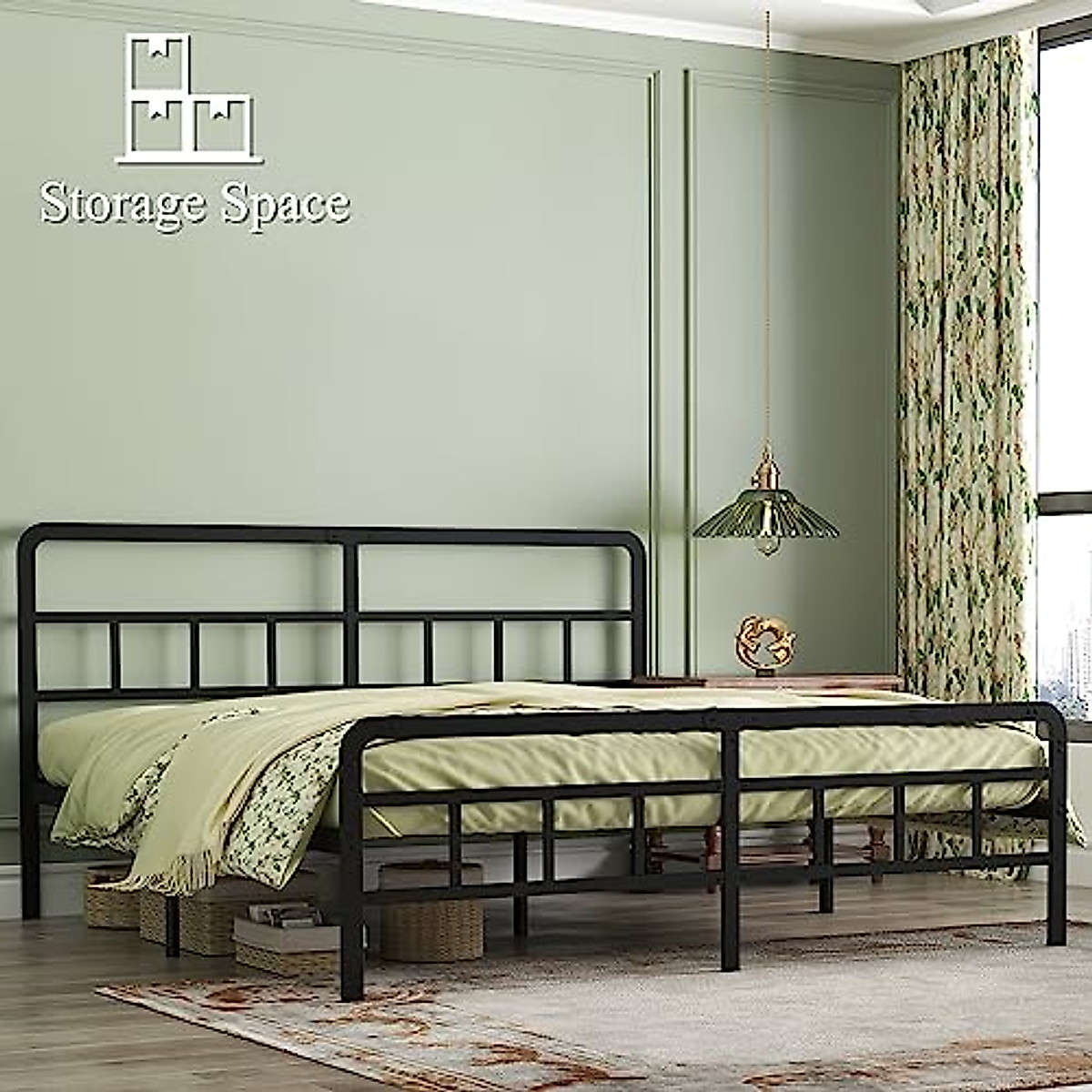 Richwanone 14 inch King Bed Frame with Headboard and Footboard, Metal Platform with Heavy Duty Steel Slat Support, No Box Spring Needed, Easy Assembly, Black