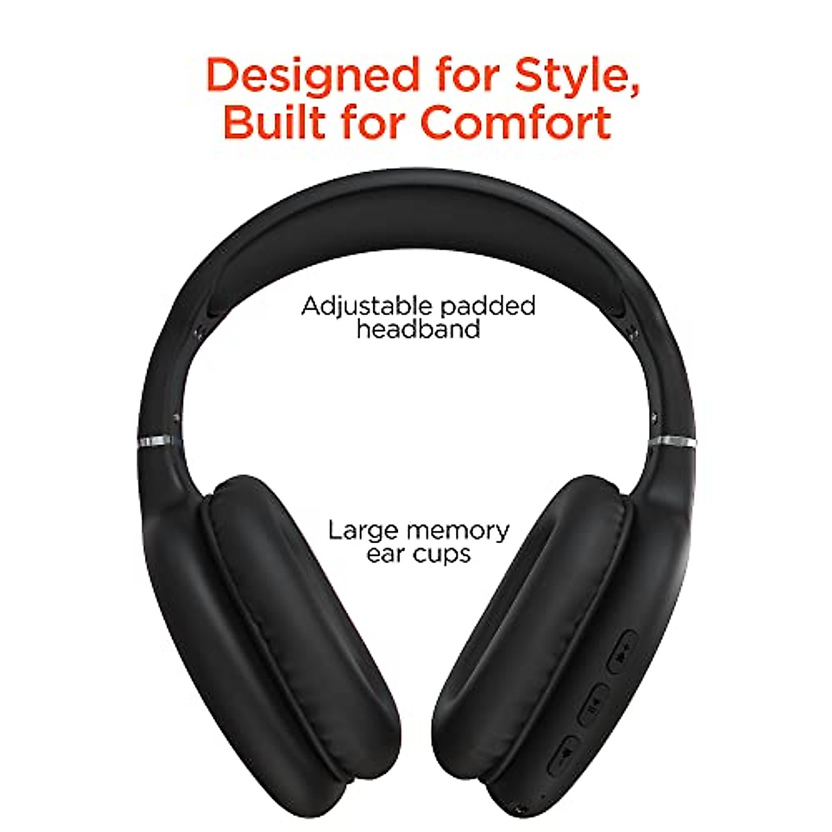 HyperGear Vibe Wireless Bluetooth Headphones with Mic, Noise Isolating Fit, Memory Foam Ear Cup & Quick paring for Travel, Home Office, Online (Black)