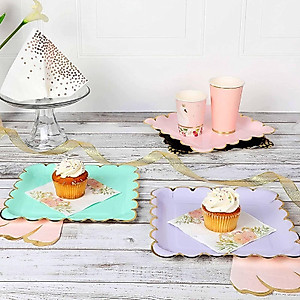 Sparkle and Bash Pastel Paper Plates with Scalloped Gold Foil (9 Inches, 48 Pack)