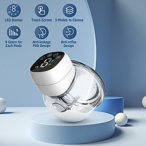 Akaho Wearable Breast Pump, Low-Noise and Painless Hands Free Electric Breast Pump with 3 Mode & 9 Levels, 24mm Default and Come with 17/19/21 mm Flanges (White-Single)