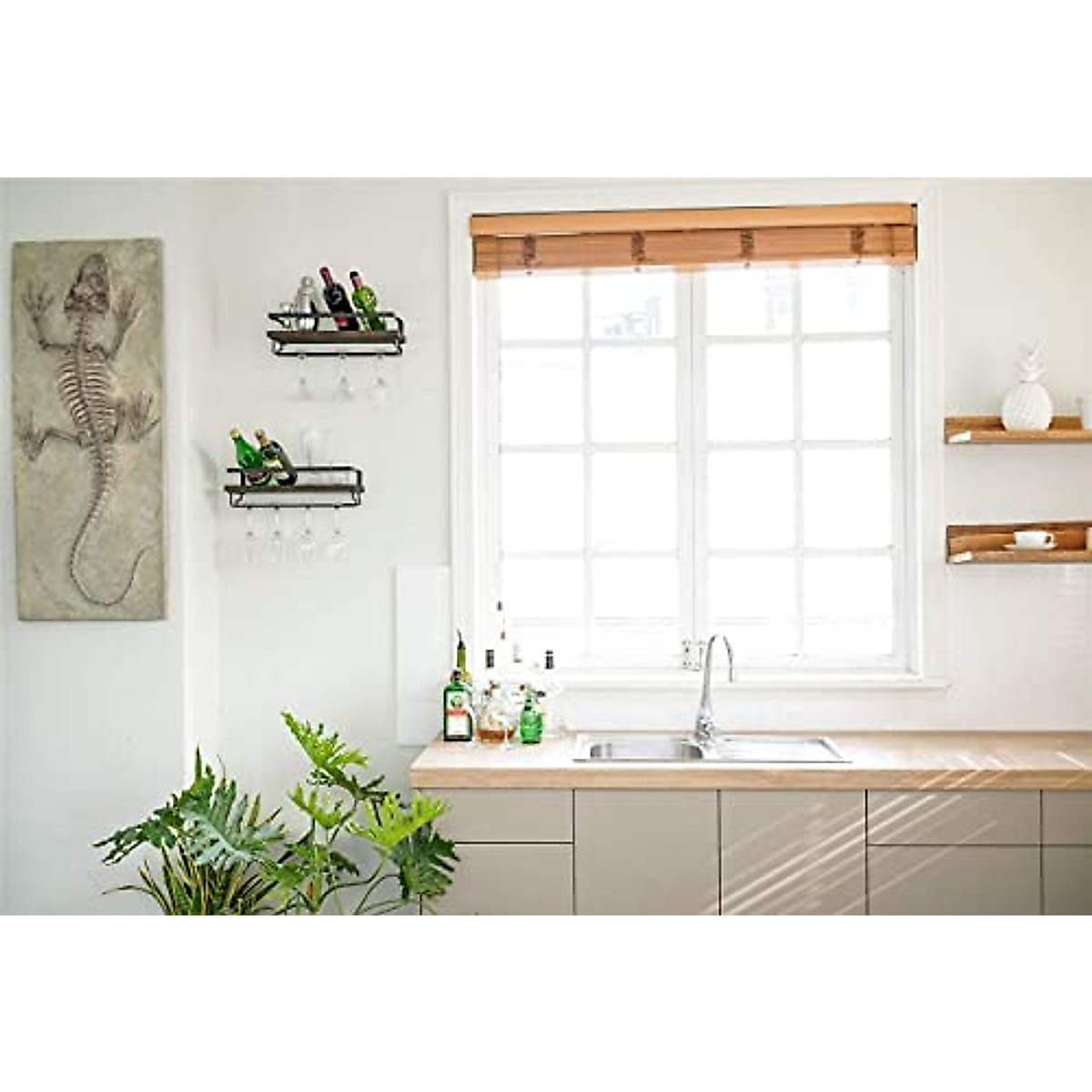 Mkono Wall Mounted Wine Rack and Key Holder with 6 Hooks