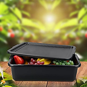 Kekow Plastic Bus Box with Lid, Commercial Bus Tubs with Handle, 3-Pack, Black