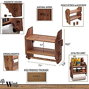 Wood Wedge, Premium 2-Tier Spice Rack, Wooden Shelf for The Wall Wooden Holder for Kitchen, Bathroom, Garage Organizer Made of Europa 100% Ash Wood with Metal Hooks, Shelf for Storage 11"x10.2"