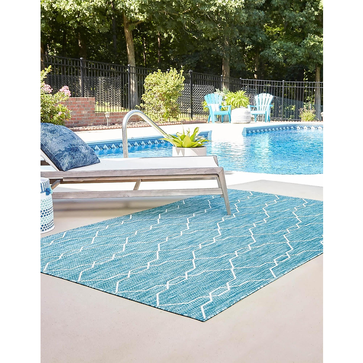 Unique Loom Outdoor Trellis Collection Area Rug - Links Trellis (9' x 12' Rectangle, Light Aqua/ Ivory)