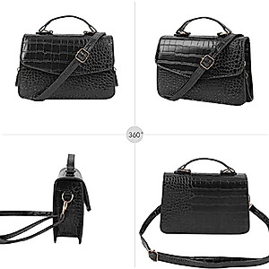 Goodbag Women Crocodile PU Leather Clutch Purse Detachable Shoulder Strap Tote Handbag, Black