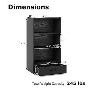 Giantex 4 Tier Bookcase with Drawer, 42.5" Tall Floor Standing Organizer Display Storage Shelves with Anti-toppling Device, Wood Open Shelf Bookshelf for Kids Room, Living Room, Study, Black
