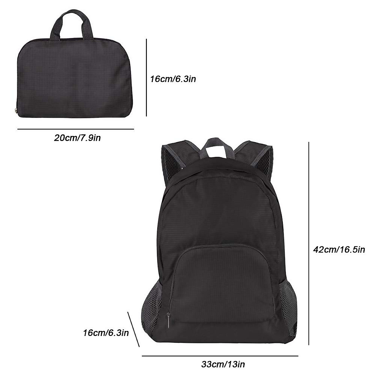 DaKuan Pack of 2 Lightweight Foldable Backpack, Water Resistant Travel Hiking Packable Backpack 20 Liters (Black & Blue) for Camping, Outdoor, Travel Cycling