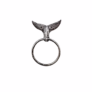 Rustic Silver Cast Iron Whale Tail Towel Holder 7.5" - Sea Life Wall Decor - Co