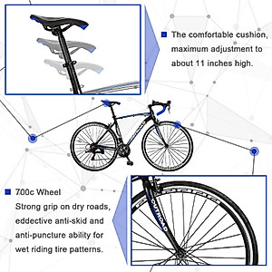 PanAme 21 Speed Road Bike with Light Aluminum Alloy Frame, 700C Wheel Commuter Bicycle with Dual V Brakes, 26” Faster Racing Bike for Men and Women, Triathlon Bike for Adult (FT-Blue)