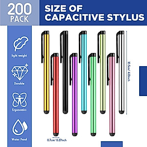 Konohan 200 Pack Stylus Pens for Touch Screens Capacitive Screen High Sensitivity Metal Tablet Pen Universal Fine Point Phone Devices, 10 Color