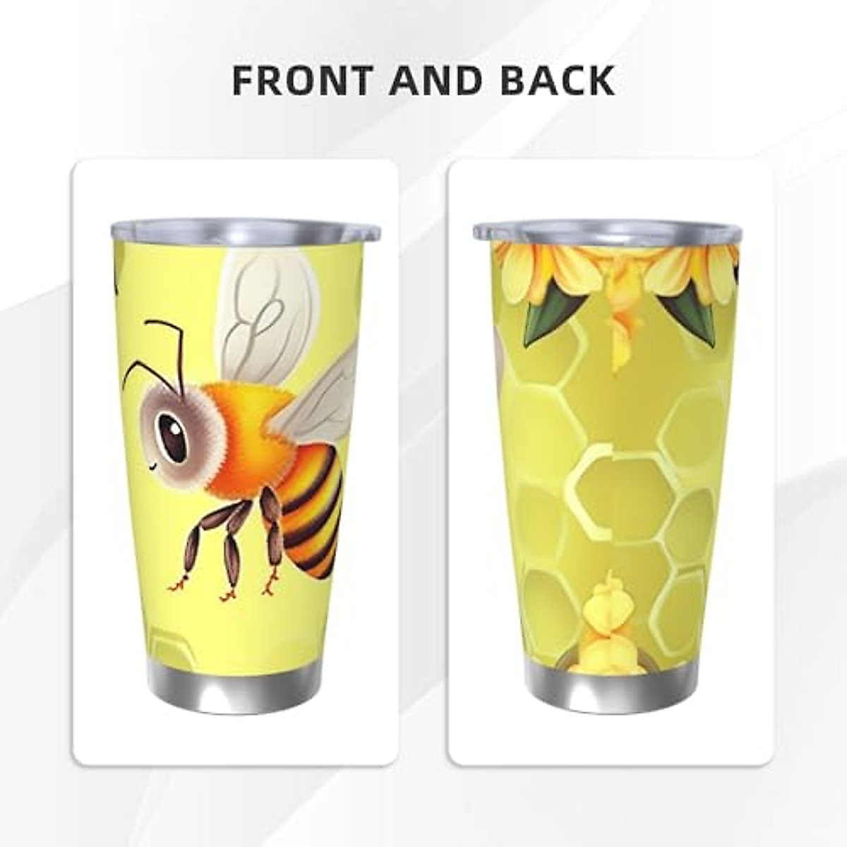 Bee in Flower Tumbler with Lid and Straw 20oz Stainless Steel Car Cup for Hot and Cold Drinks, Double Wall Insulated Travel Coffee Mug Reusable Drink Thermos Cup Birthday Gifts