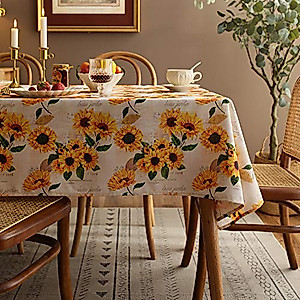 Joyfol Day Sunflower Tablecloth,Orange Floral Table Cloth for Square Tables,Waterproof Resistant Durable Flower Table Cover for Kitchen Dining Room (54 X 54 INCH)