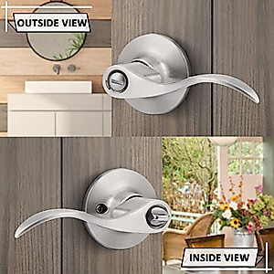 GOBEKOR 5 Pack Brushed Nickel Door Handle Interior Door Levers Privacy for Bedroom Bathroom Door Lock Keyless Wave Lever Door Handles